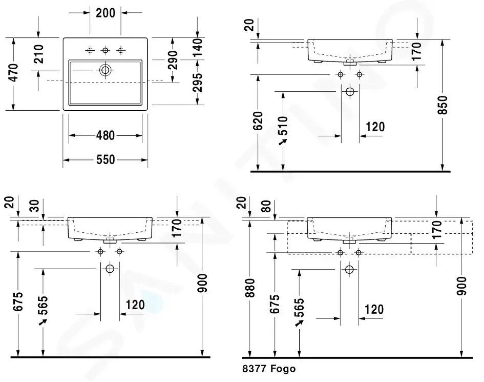 DURAVIT - Vero Umyvadlo zápustné 550x470x170 mm, s 1 otvorem pro baterii, s WonderGliss, bílá (03145500001)