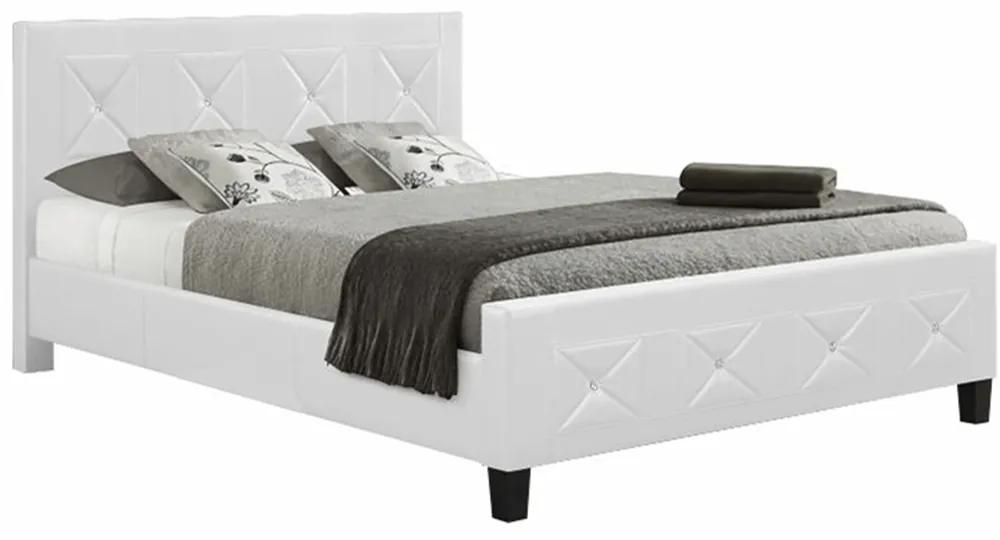 Manželská postel Tempo Kondela, s roštem, ekokůže bílá, 180x200, CARISA