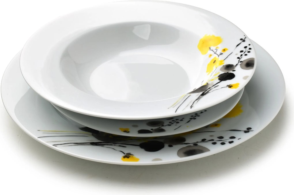 Porcelánová jídelní sada LEA Yellow 18 ks bílá/žlutá