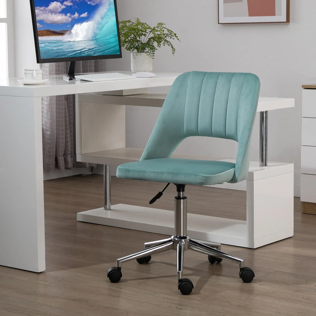 Židle Vinsetto, výškově nastavitelná kancelářská židle bez opěrek, otočná kancelářská židle s sametovým vzhledem, ergonomická make-up židle do ložnic…