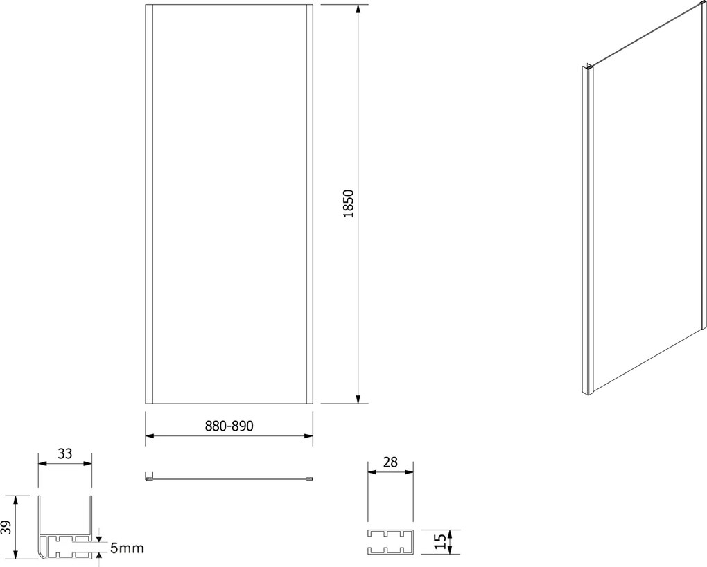 Aqualine Aqualine, AMADEO obdélníková sprchová zástěna 1200x900mm L/P varianta, sklo Brick, BTS120BTP90