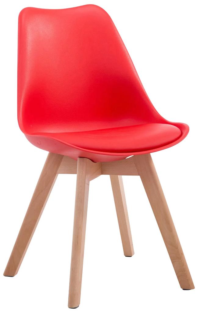 Židle Borne V2 plast / koženka, dřevené nohy natura - Červená