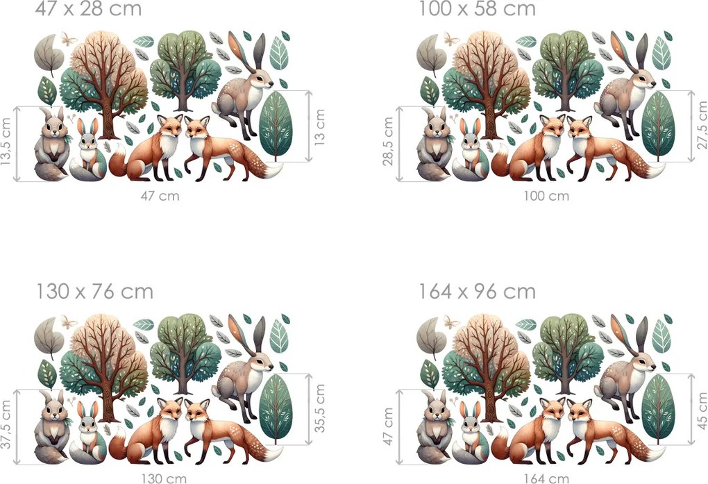 Stromy se zvířátky samolepky na zeď arch 100 x 58 cm