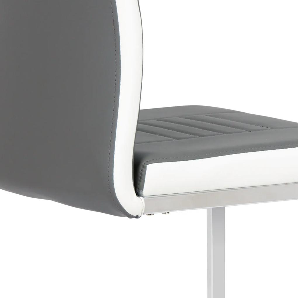 Jídelní židle chrom / koženka šedá s bílými boky Autronic DCL-406 GREY