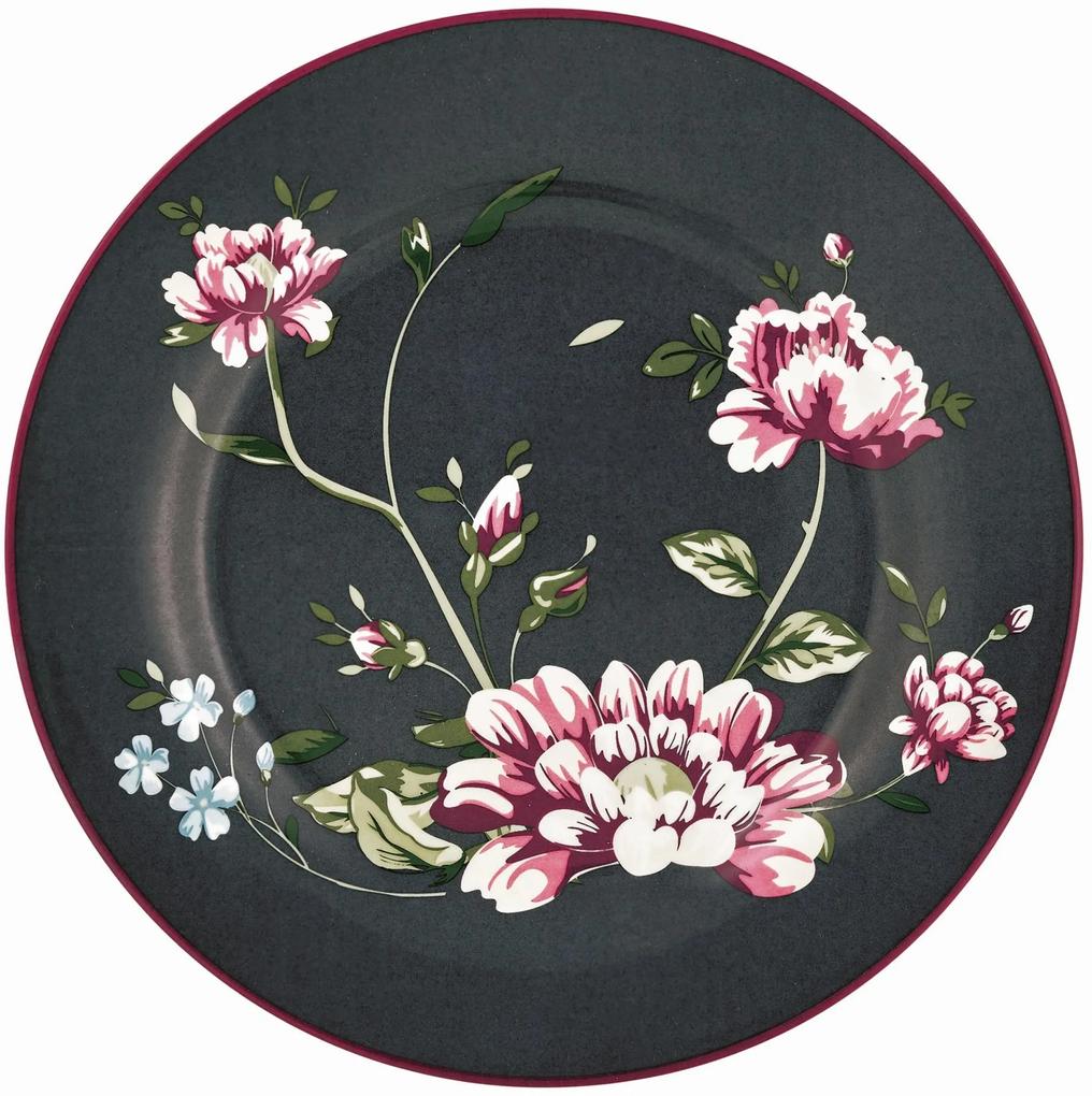GREEN GATE Dezertní talíř Penelope Dark Grey, růžová barva, černá barva, porcelán