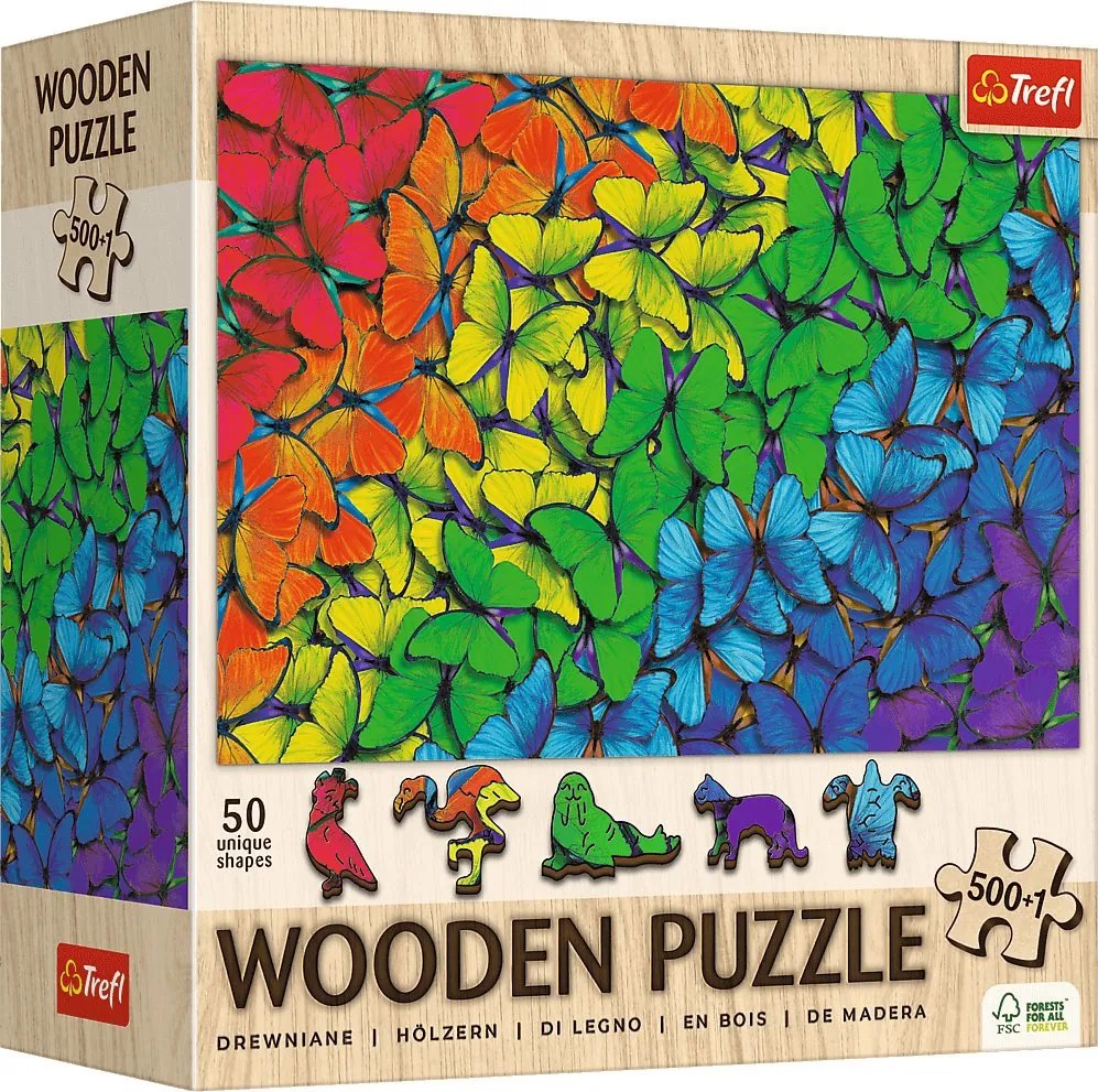 Trefl dřevěné puzzle duhoví motýli 501 dílků
