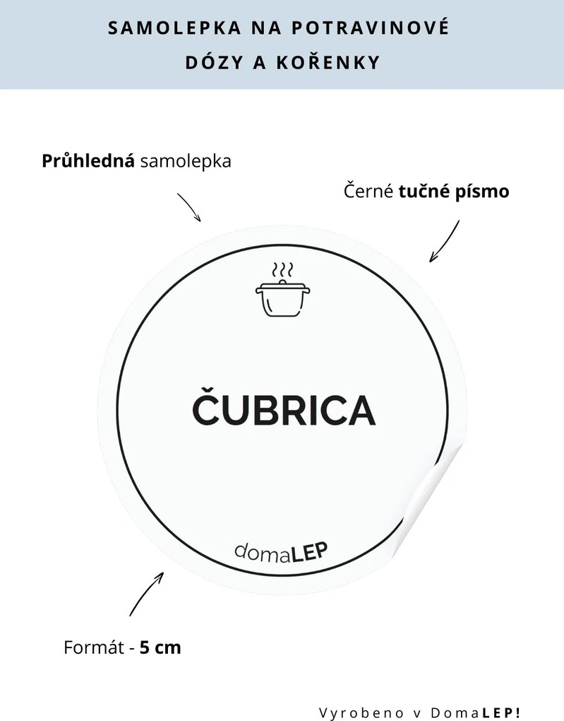 Samolepka na kořenky ČUBRICA průhledná 5 cm tučné písmo