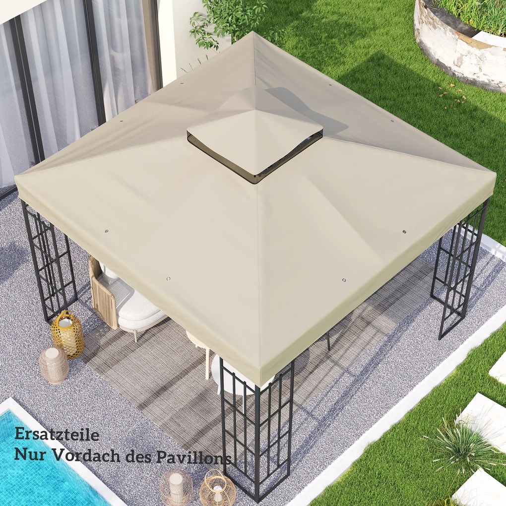 Náhradní střecha pro altán Outsunny 3 x 3 m, voděodolná střecha altánu, dvojitá náhradní pokrývka pro zahradní altán, vyrobená z Oxfordské tkaniny, 3…