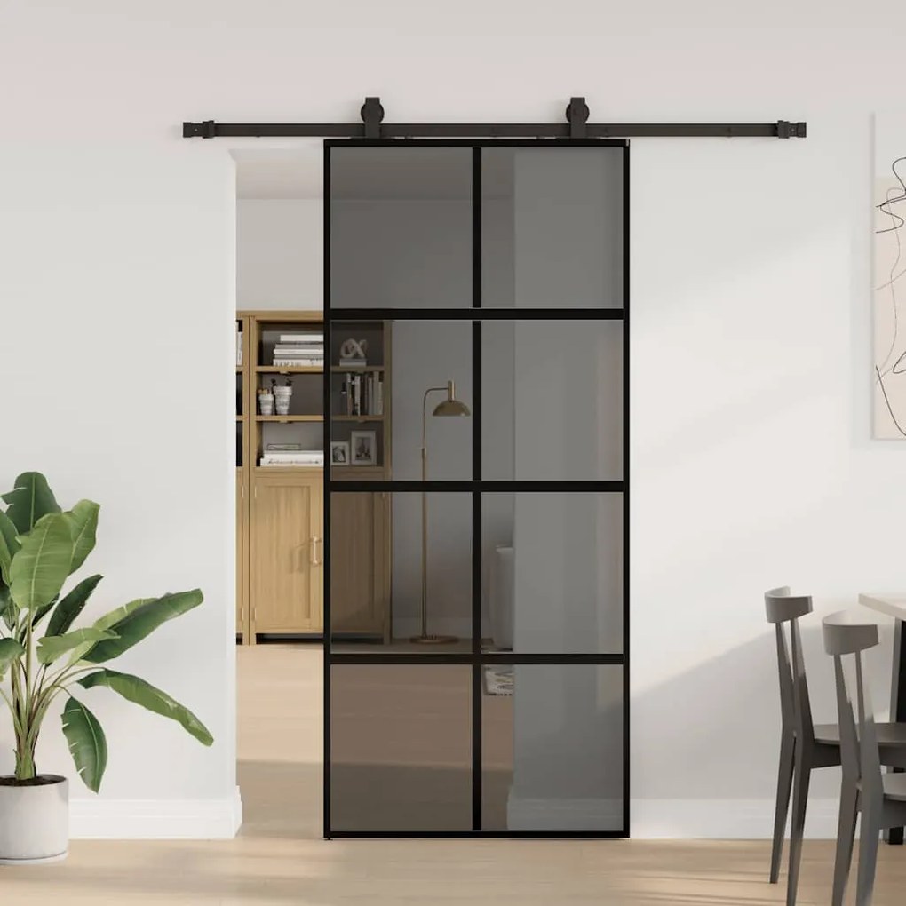 Posuvné dveře se sadou kování černé 90x205 cm Tvrzené sklo 3375836
