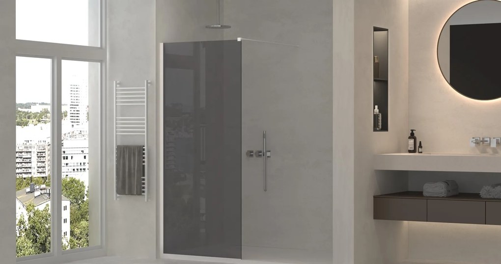 Erga Paris, sprchová zástěna Walk-In 30x200 cm, 8mm šedé sklo, bílý matný profil, ERG-V02-PARIS-030x200-GR-WH