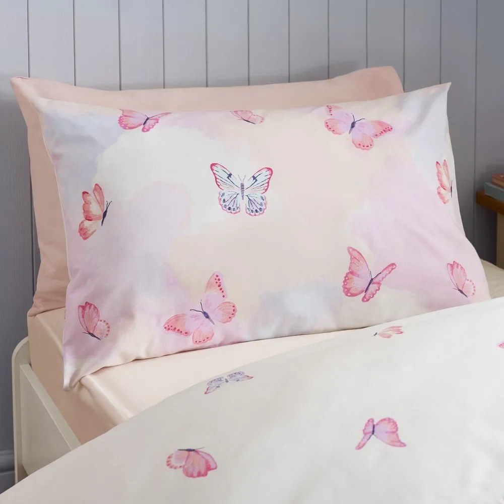 Růžové dětské povlečení na jednolůžko 135x200 cm Ombre Butterflies – Catherine Lansfield