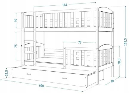 Dětská patrová postel KUBUS s úložným prostorem 90x200 cm - bílá Bílá