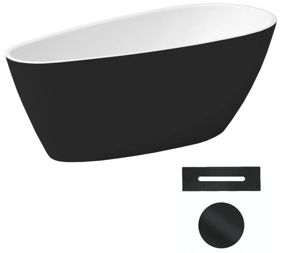 Besco Akrylátová volně stojící vana Goya A-Line BW 160x73 (170x80) Barva: Bílá/černá, Rozměry (cm): 170x80, Typ a barva výpustě: Click-Clack s přepadem, bílá