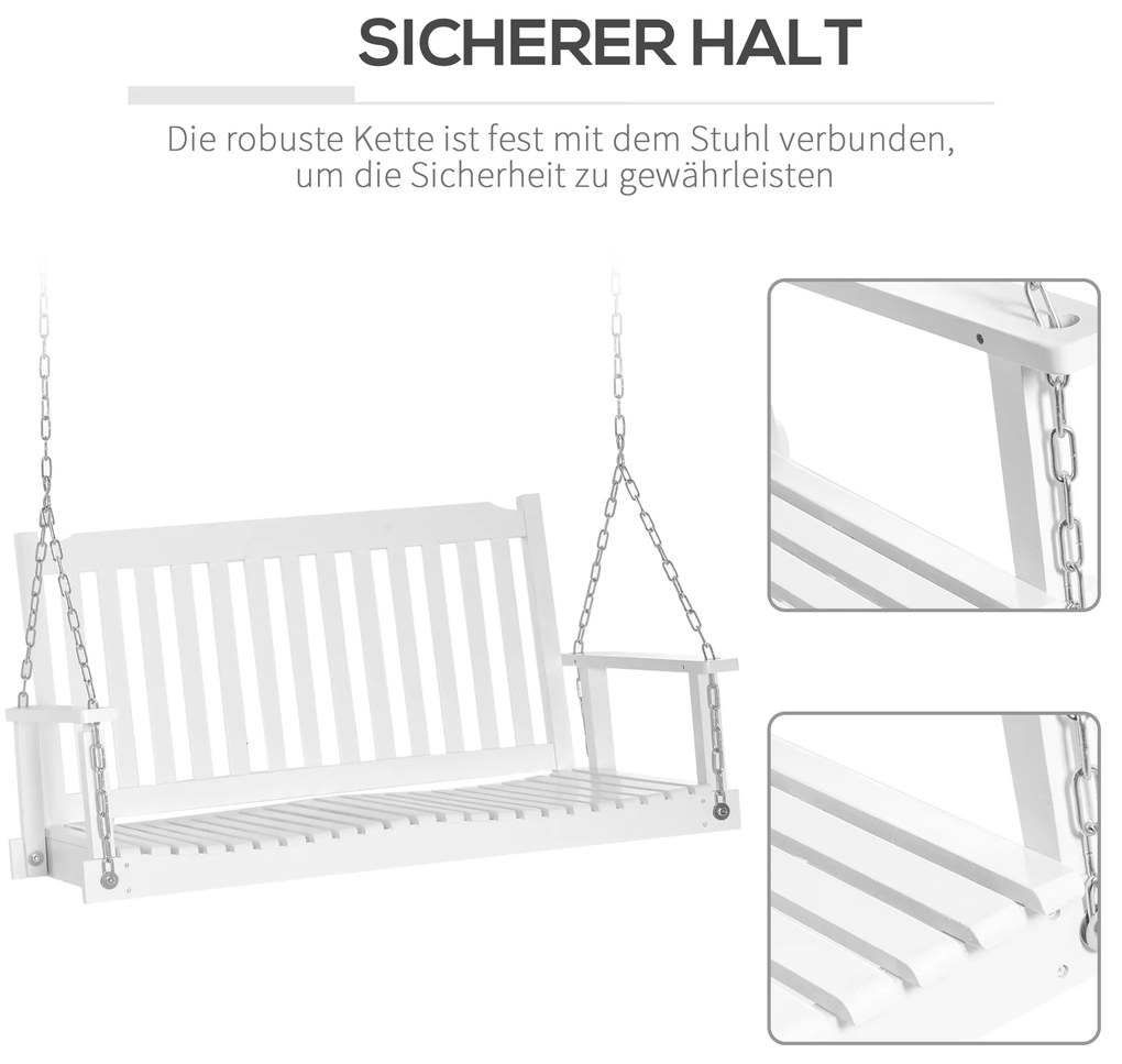 Zahradní houpačka Outsunny Houpací lavice pro 2 osoby z masivního dřeva, ideální na terasu a zahradu, bílá, 117x69x60cm | Aosom.de