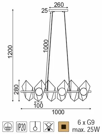 ACA DECOR Závěsné svítidlo POLYGON max. 6x25W/G9/230V/IP20