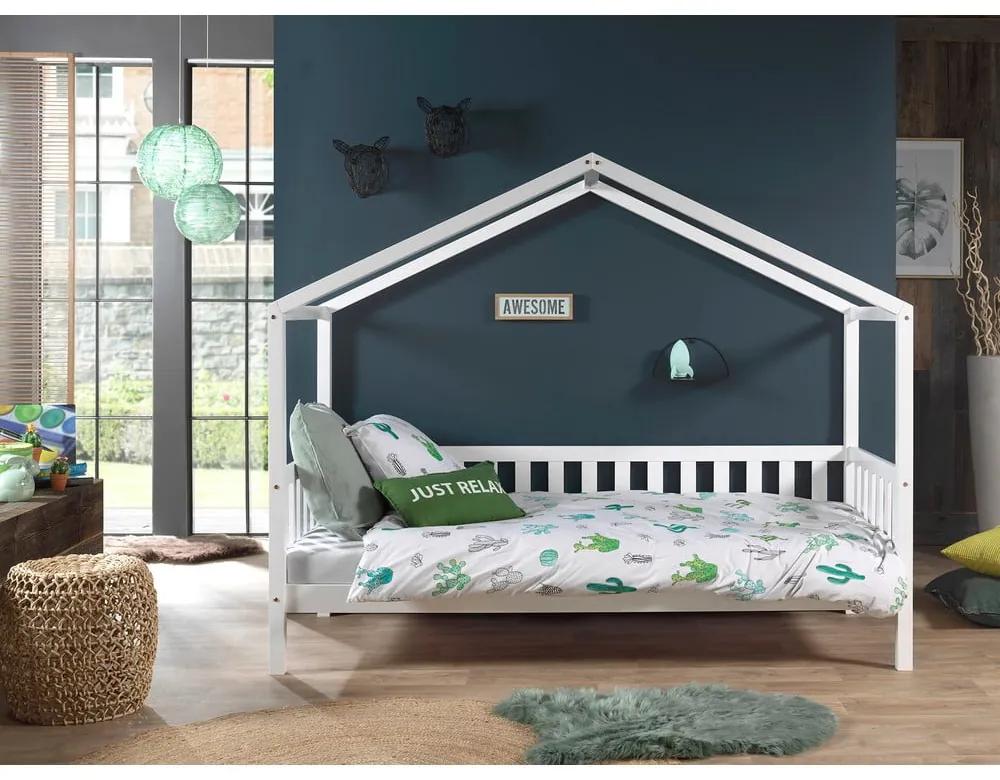Bílá domečková dětská postel z borovicového dřeva Vipack Dallas, 90 x 200 cm