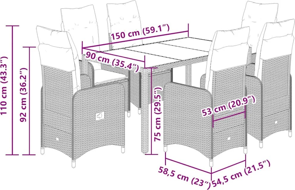 7dílný zahradní bistro set s poduškami béžový polyratan 3277099