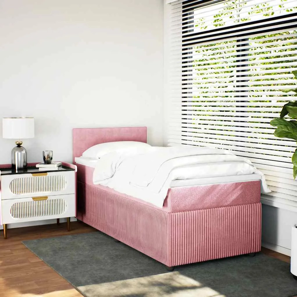 Box spring postel s matrací růžová 80 x 200 cm samet 3289889