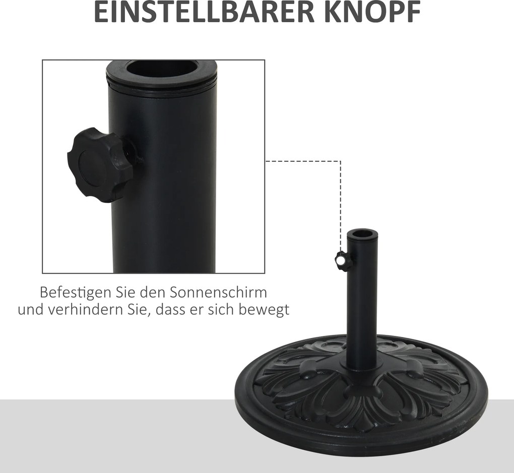 Stojan na slunečník Outsunny Ø48 x 34 cm pro slunečníky Ø35/Ø38/Ø48 mm, z plastu a cementu, starožitně černý, stabilní podpěra pro zahradu a terasu |