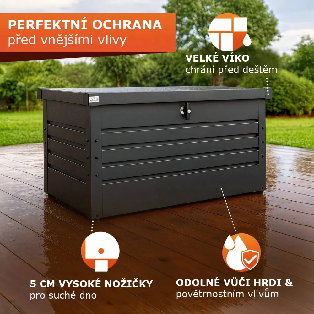Kovový úložný box METALBOX, 385L, 120×62×63 cm, antracitová Gardebruk