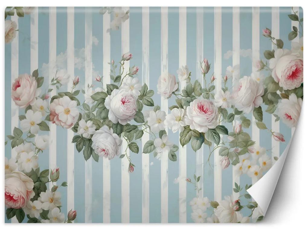 Fototapeta, Bílé vintage květiny - 200x140 cm