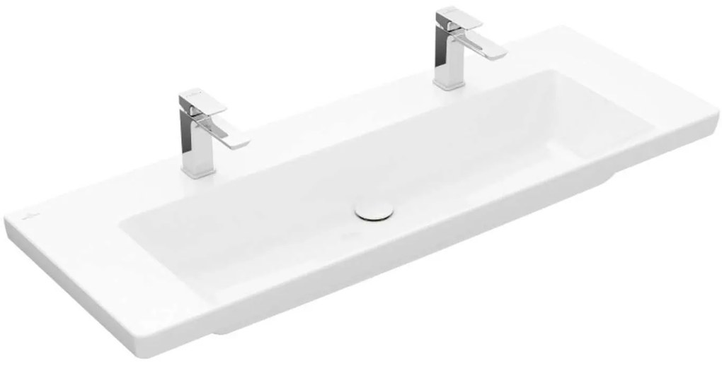 Villeroy & Boch Subway 3.0 - Dvojumyvadlo 130x48 cm, bez přepadu, otvory pro baterie, CeramicPlus, alpská bílá 4A70D1R1
