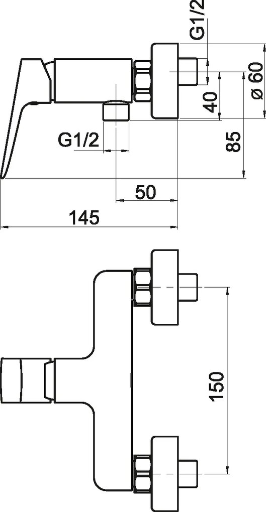 Novaservis, Sprchová baterie Nobles EGO bez příslušenství 150mm, černá, 43061/1-5