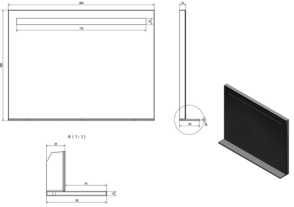 Sapho BRETO zrcadlo s LED osvětlením a policí 800x608mm, BT080