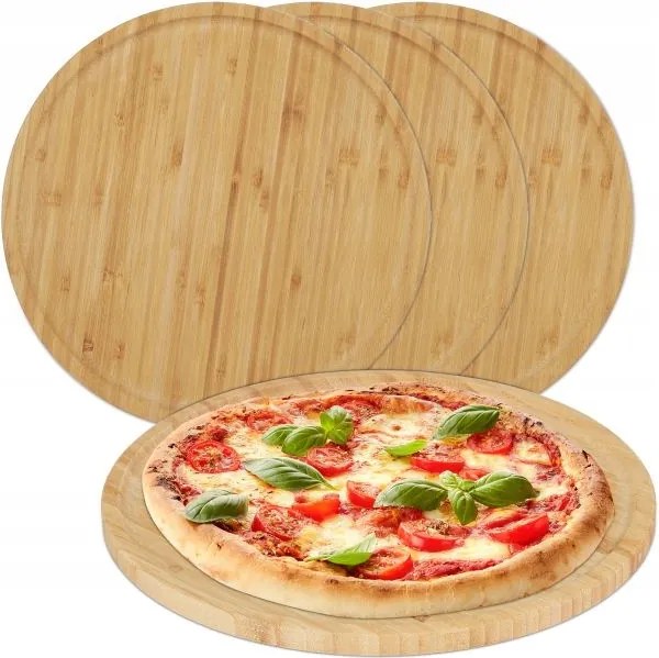 4 x prkénko na pizzu Ø 32 cm z bambusu Relaxdays, komplet do kuchyně