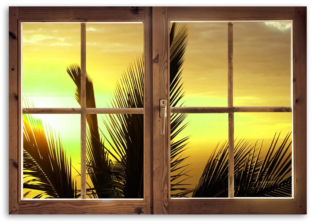 Gario Obraz na plátně Okno - pohled na palmové listy Rozměry: 60 x 40 cm