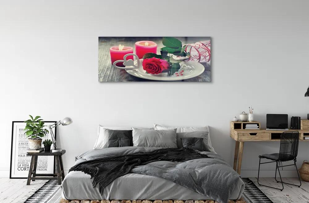 akrylový obraz Rose srdce svíčka 120x60 cm