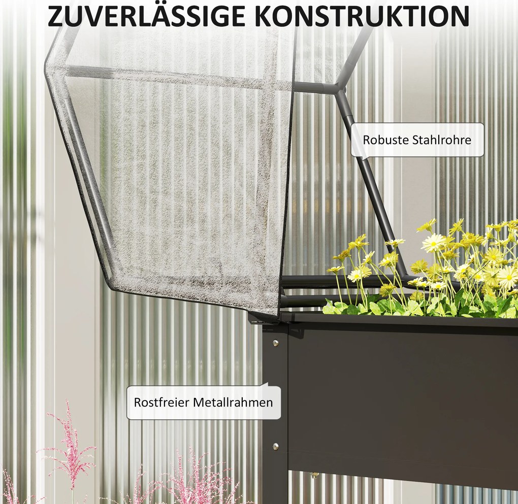 Outsunny Zvýšený záhon se střechou skleníku, vyvýšený truhlík na rostliny s drenážními otvory, 60 x 120 cm, černý