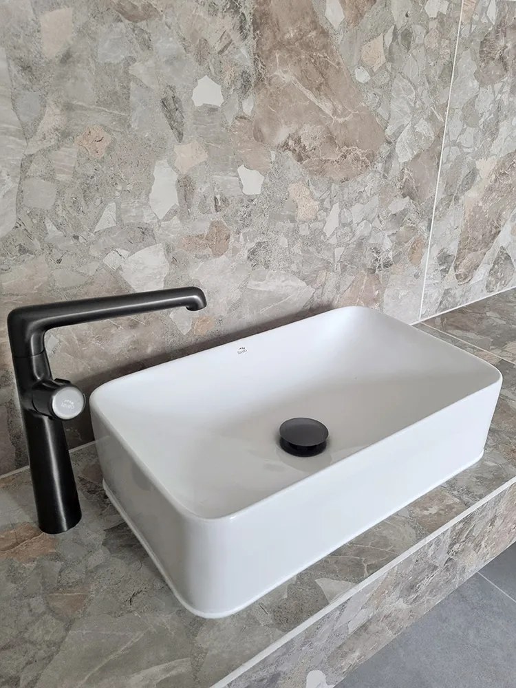 Laveo Kvadrato, umyvadlo na desku 485x295x125 mm, bílá lesklá, LAV-VUK_6249