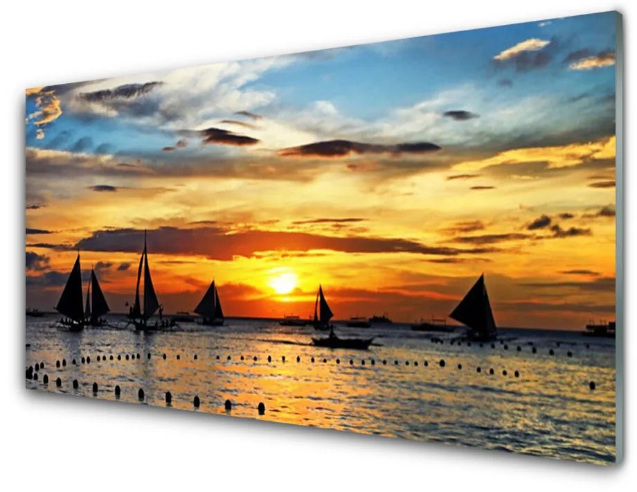 Obraz na skle Loďky Moře Slunce Krajina 100x50 cm