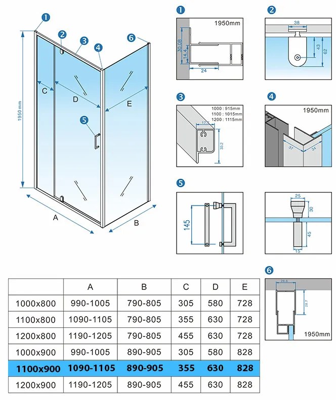 BPS-koupelny Obdélníkový sprchový kout HYD-OK07B 110x90 černá/transparent - bez vaničky