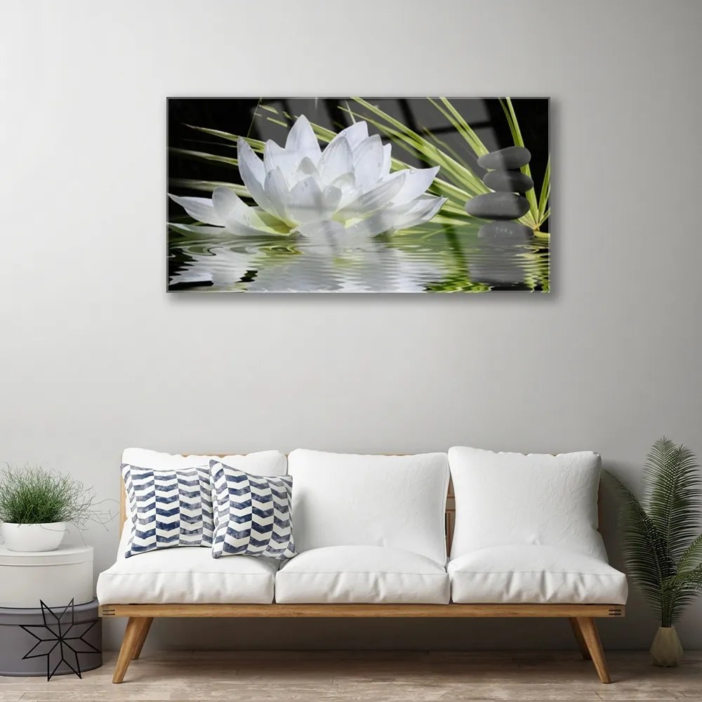 Obraz na skle Květiny Kameny Zen Voda 120x60 cm