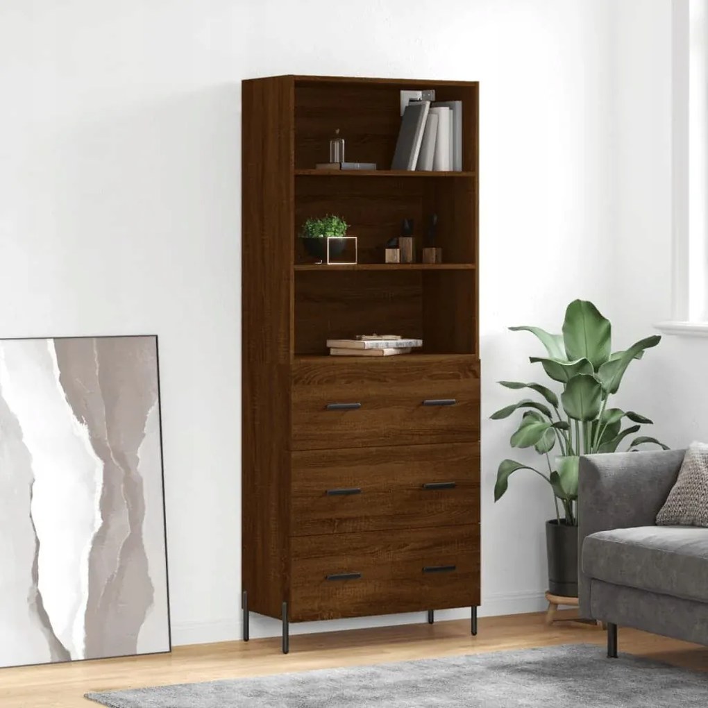 Fionshop 263888618 Skříň highboard hnědý dub 69,5 x 34 x 180 cm kompozitn