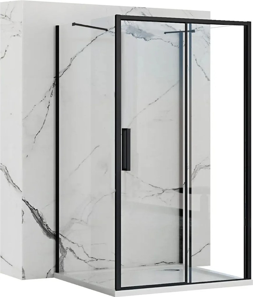 Rea Rapid Slide Wall, 3-stěnný sprchový kout s posuvnými dveřmi 160 (dveře) x 80 (stěna) x 195 cm, 6mm čiré sklo, černý profil, KPL-09892