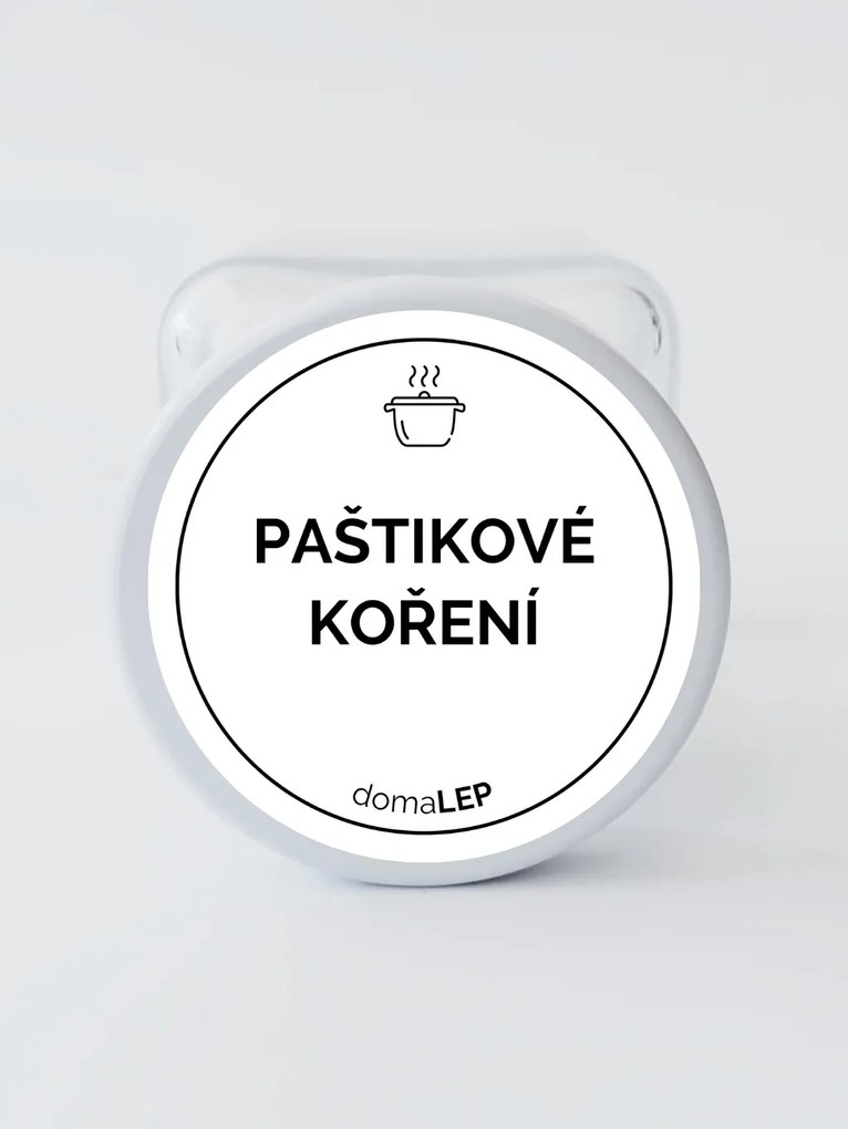 Samolepka na kořenky PAŠTIKOVÉ KOŘENÍ bílá 5 cm tučné písmo