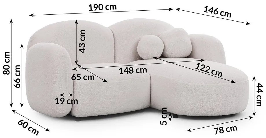 Krémová rohová pohovka z textilie bouclé (pravý roh/s lenoškou) Orbit – Ropez