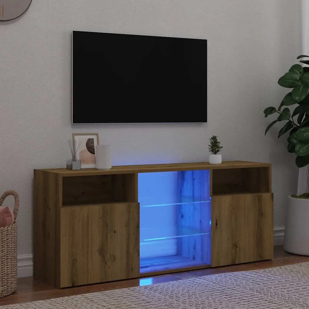 TV stolek s LED dub artisan 120 x 30 x 50 cm kompozitní dřevo