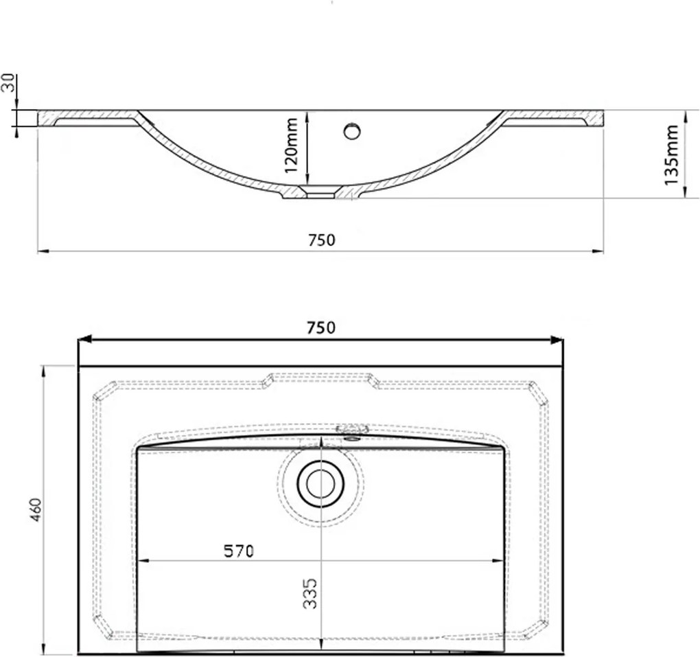 Sapho Sapho, MARIA umyvadlo 75x46cm, litý mramor bez otvoru pro baterii, bílá, MA075-0