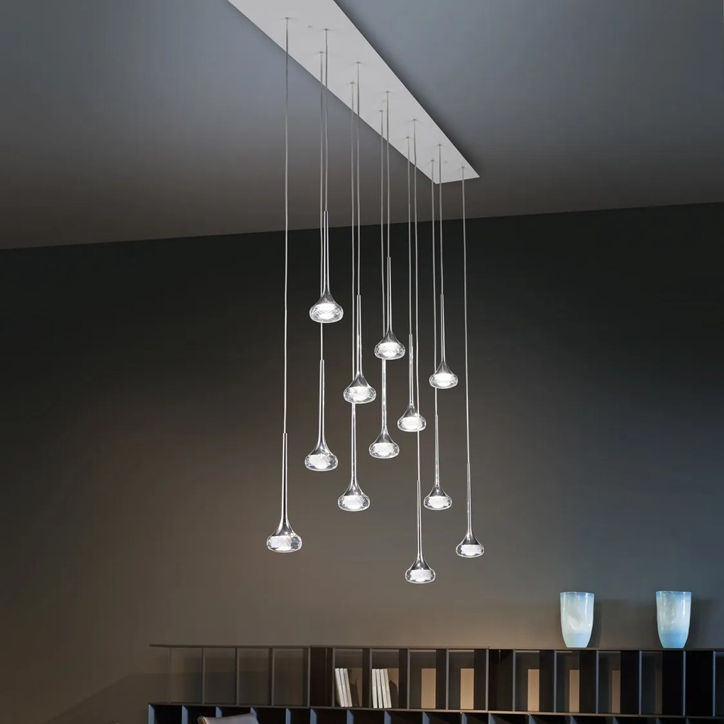 Axo light SPFAI12RCSCRLED Fairy, designové lineární závěsné svítidlo, 12x6,4W LED, chrom, křišťálové sklo, délka 120cm