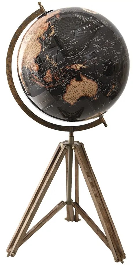 Černý dekorativní glóbus na dřevěné trojnožce Globe - 31*31*71 cm