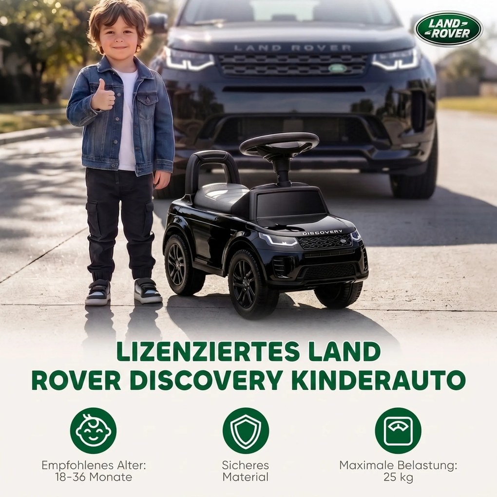 AIYAPLAY LAND ROVER DISCOVERY odrážedlo, vozidlo k odrážení s klaksonem, zvuky motoru, úložný prostor pod sedadlem 18–36 měsíců, černá
