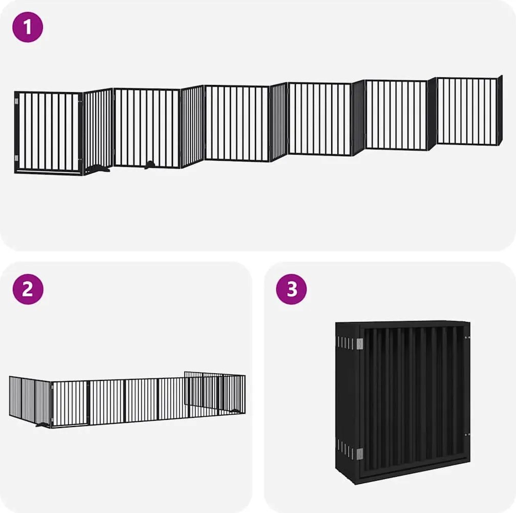 Zábrana pro psy s dvířky skládací 12 panelů černá 960 cm topol 3155576
