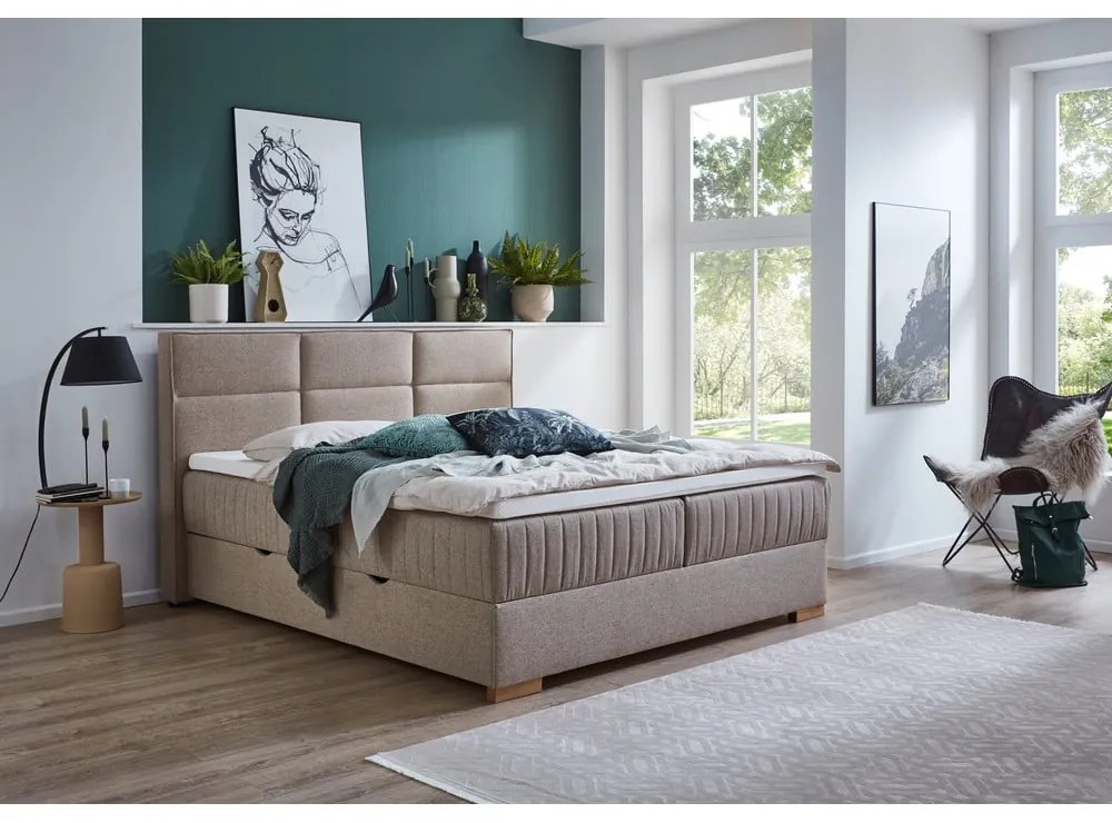 Béžová boxspring postel s úložným prostorem 180x200 cm Tambo – Meise Möbel