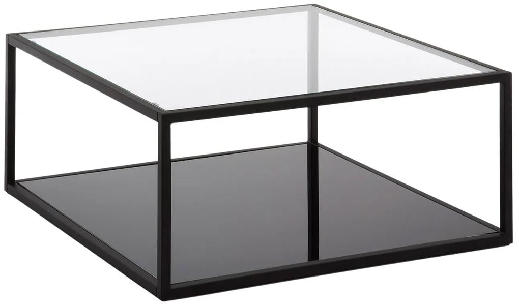 Černý kovový konferenční stolek Kave Home Blackhill 80 x 80 cm se skleněnou deskou