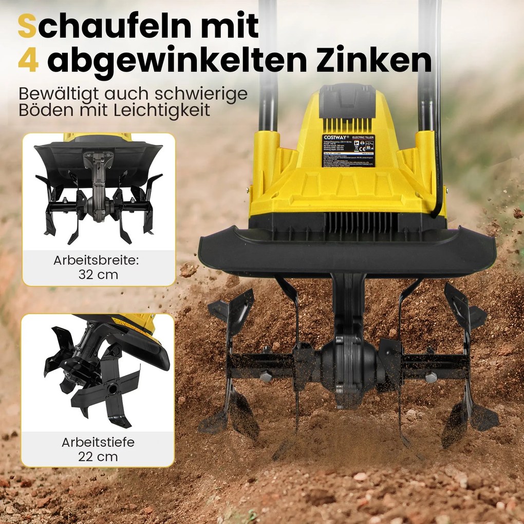 Costway Elektrický kultivátor 750 W | Pracovní šířka 32 cm – 32,5 × 24 × 138 cm
