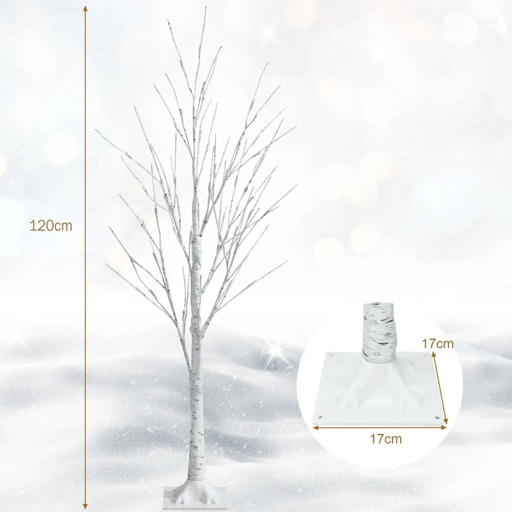 Costway 120 cm osvětlená umělá bříza se 48 teplými bílými LED světly